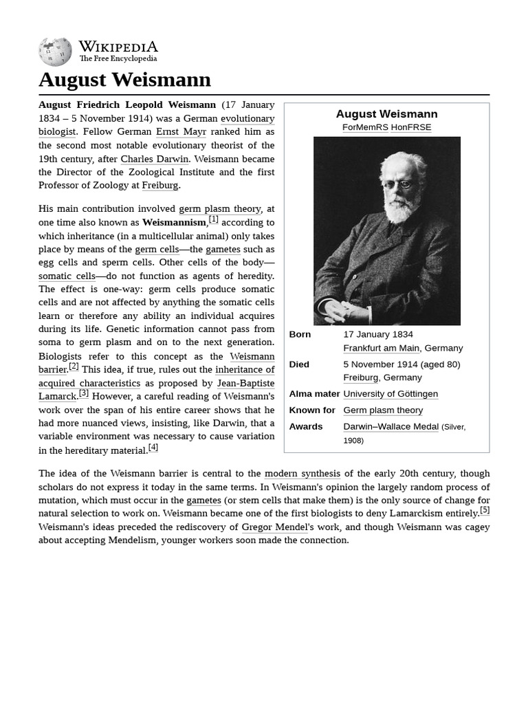 August_Weismann | PDF | Biology | Life Sciences