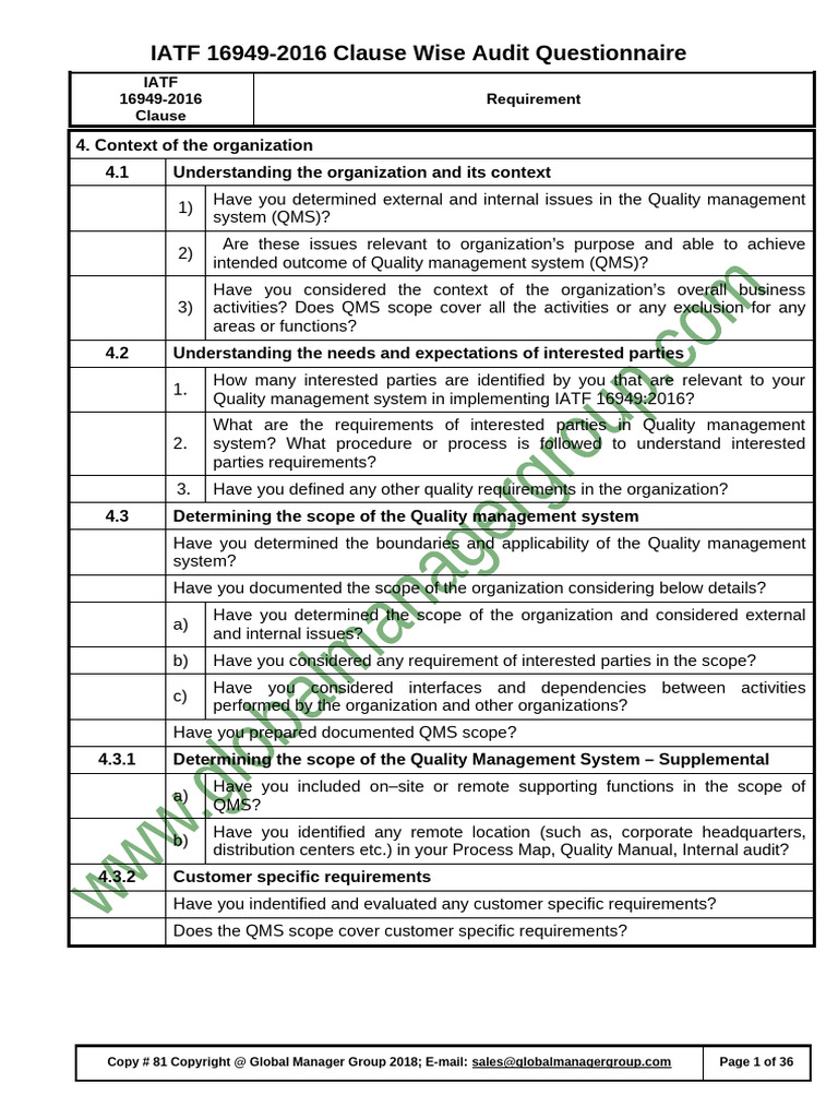 Audit Checklist | PDF | Scope (Computer Science) | Quality Management ...