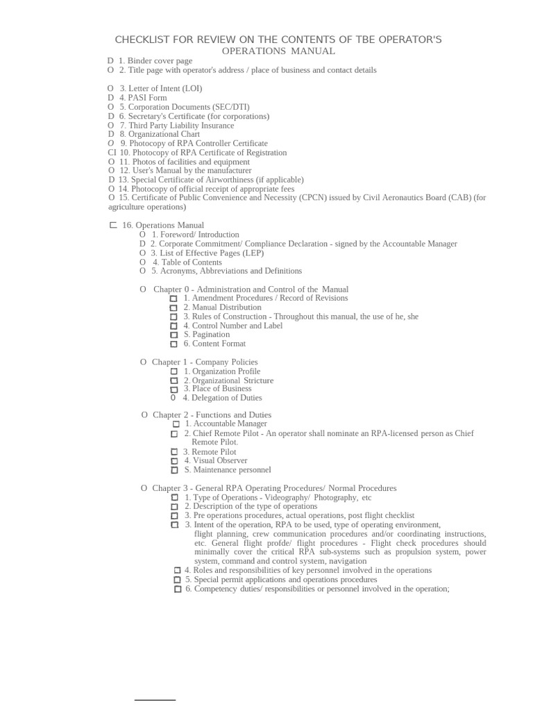 Checklist Operations Manual | PDF | Unmanned Aerial Vehicle | Safety