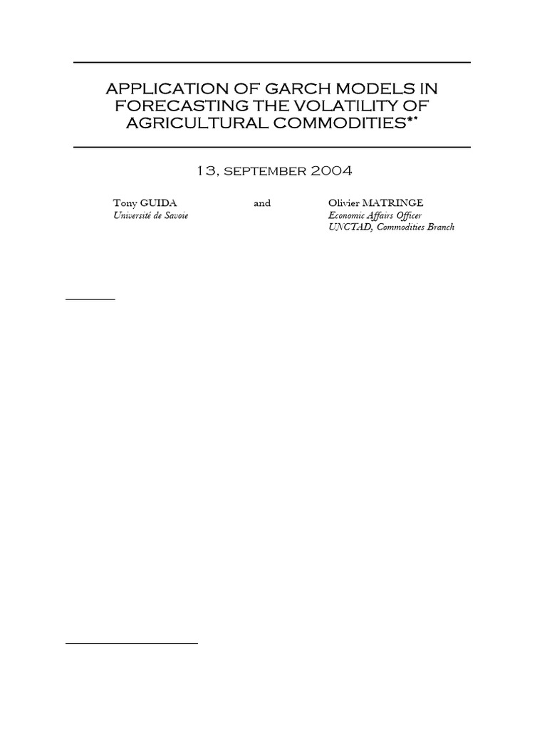 Guida & Matringe 2004 Application of GARCH Models in Forecasting Volatility Agriculture ...