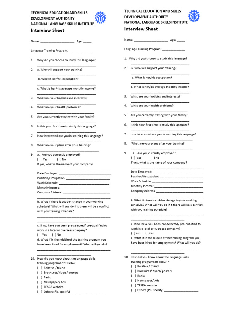 Annex 4 - LSI Interview Sheet | PDF | Economies | Career And Technical ...