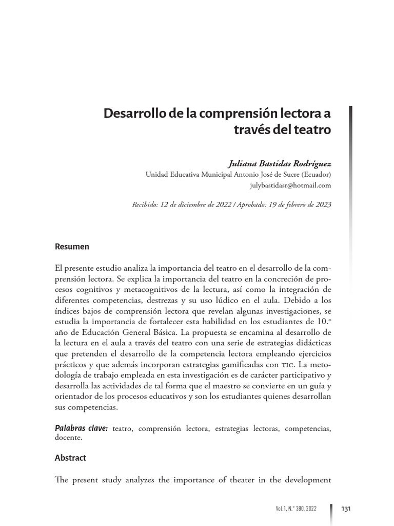 Teatro para mejorar la comprensión lectora | PDF | Comprensión lectora ...