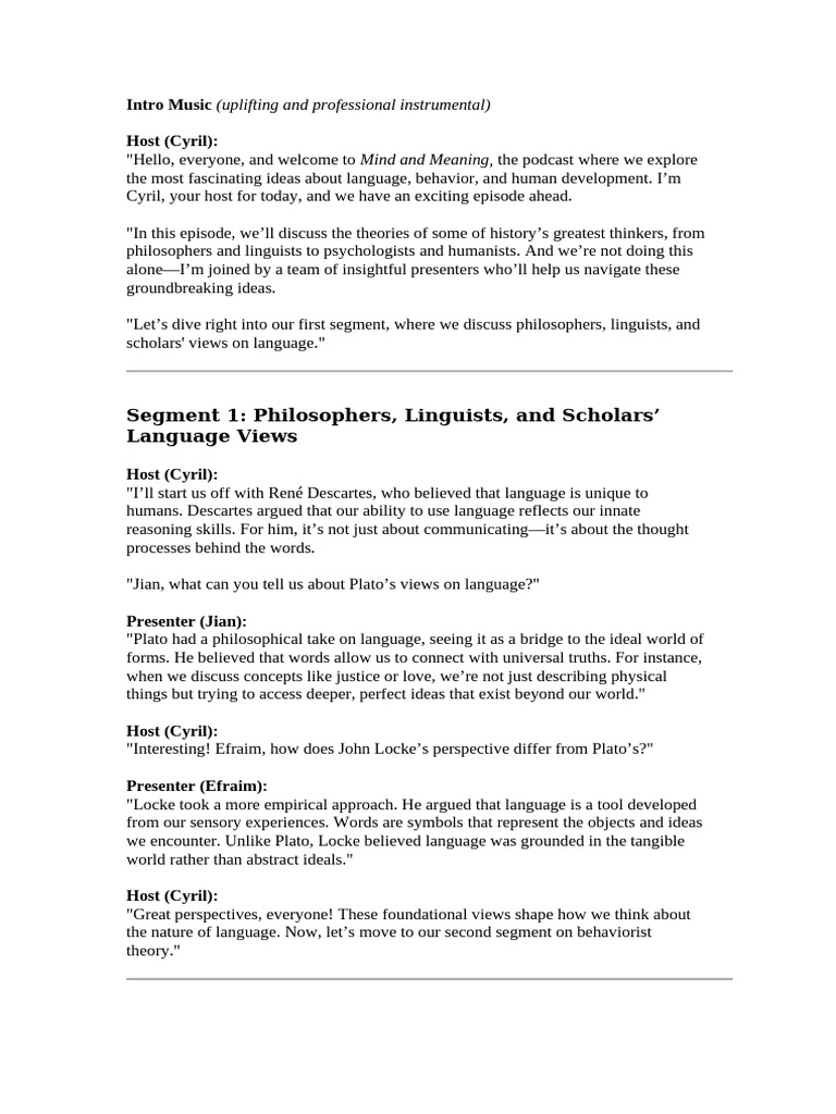 Podcast-script | PDF | Behaviorism | Cognitive Development