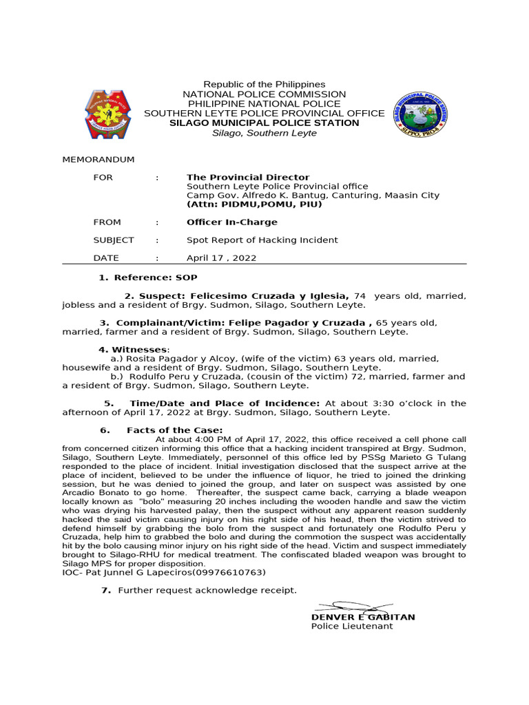 Spot Report | PDF | Law Enforcement | Crime & Violence