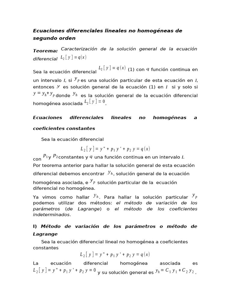Ecuaciones Diferenciales Lineales No Homogéneas de Segundo Orden | PDF | Ecuaciones | Ecuaciones ...