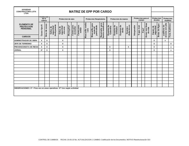 Matriz Epp Por Cargo 2024 | PDF