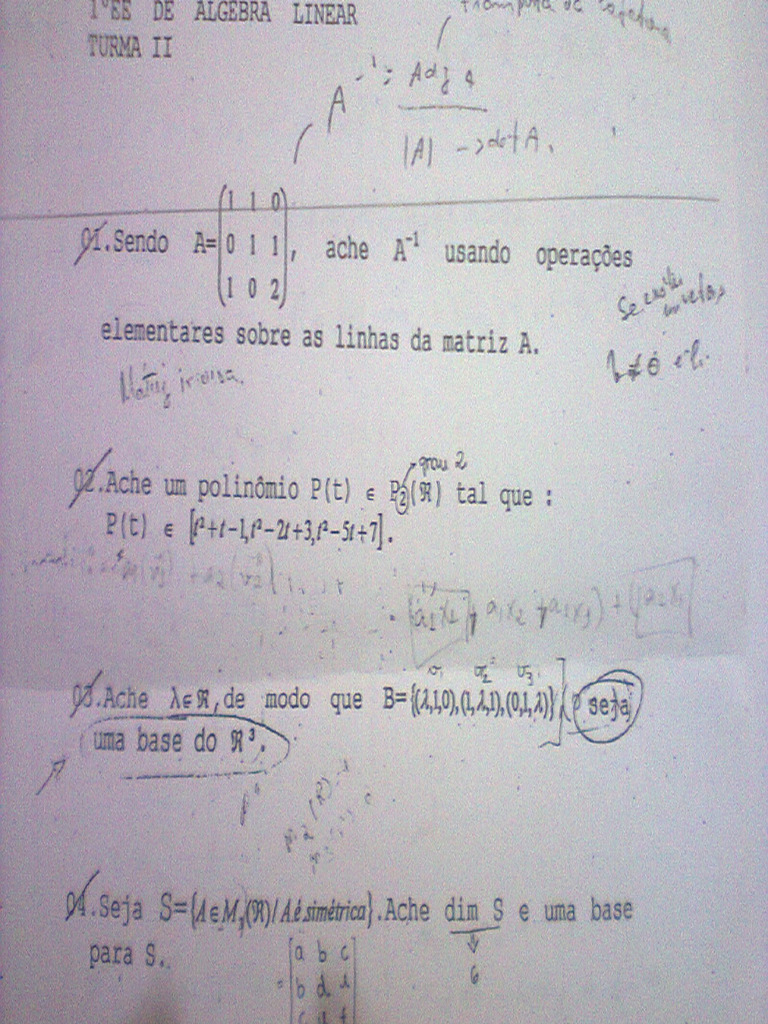 1EE Turma1 Algebra Linear Lessa UPE POLI | PDF
