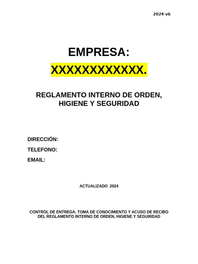 Reglamento de Higiene y Seguridad 2024 | PDF | Tiempo de trabajo | Derecho laboral