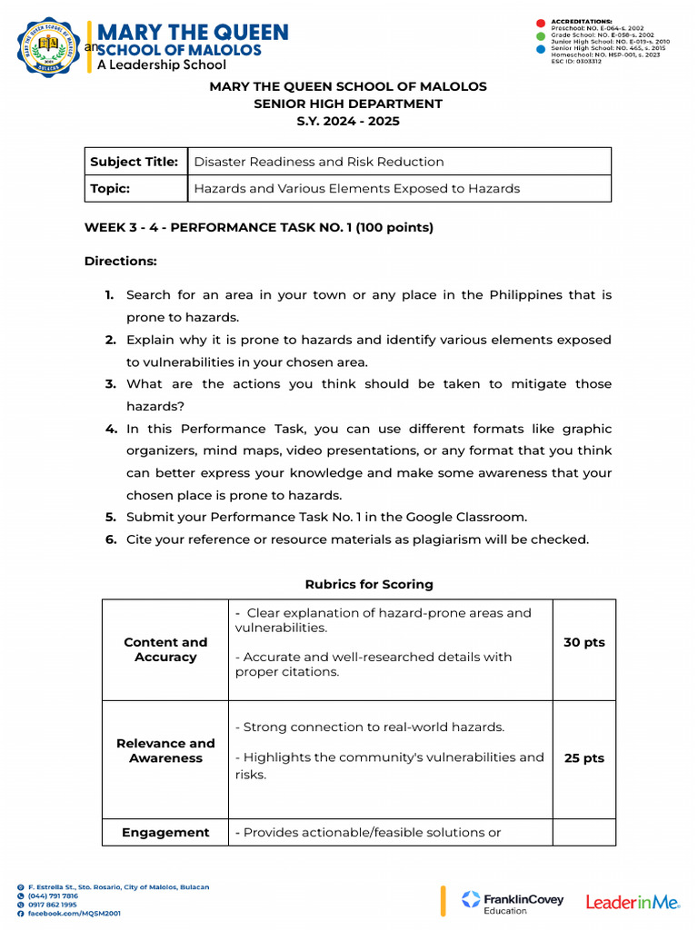 Performance Task 1 - DRRR - Lesson 3-4 | PDF