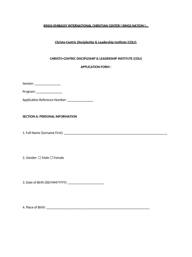 Application Form Discipleship | PDF | Academic Degree | Christian ...