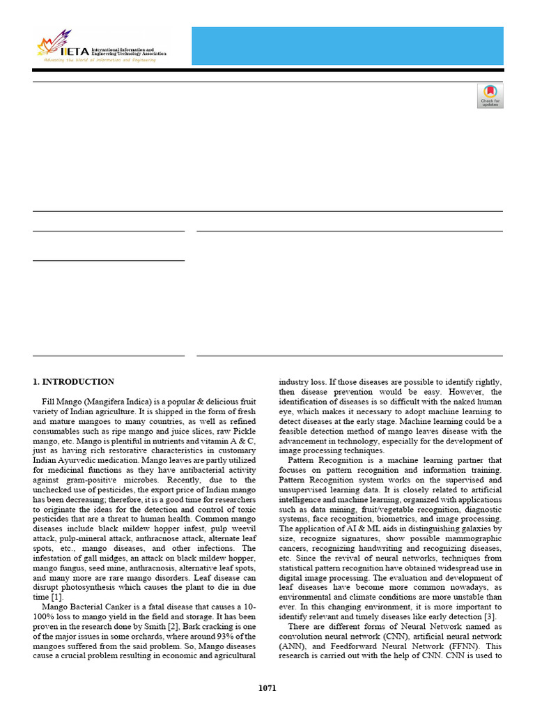 Mango Plant Disease Detection System Using Hybrid Pdf Artificial Neural Network Image
