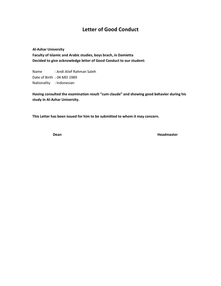 Letter of Good Conduct | PDF | Religion And Belief