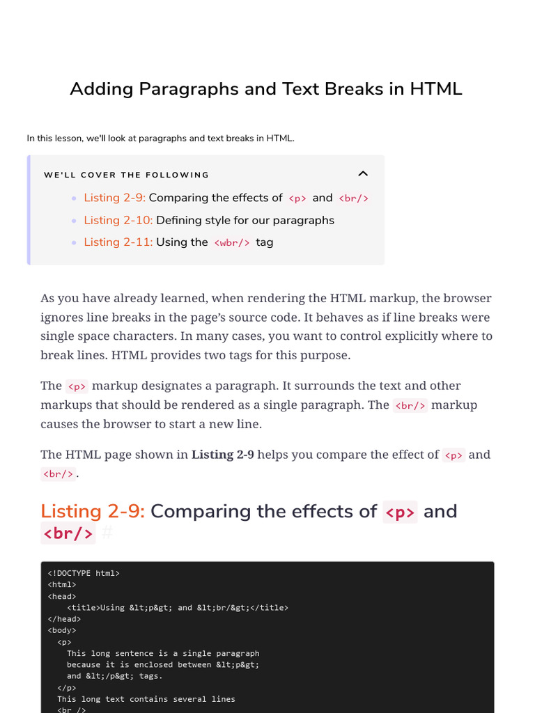 34 Adding Paragraphs and Text Breaks in HTML | PDF | Html | Html Element