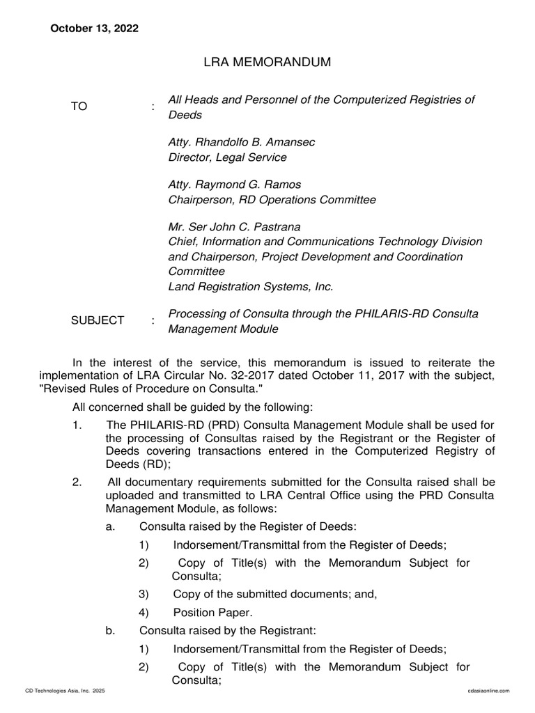 Processing of Consulta through the PHILARIS-RD Consulta Management ...