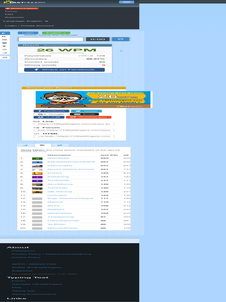 Typing Test English - 10FastFingers.com | PDF | Computing | Tools