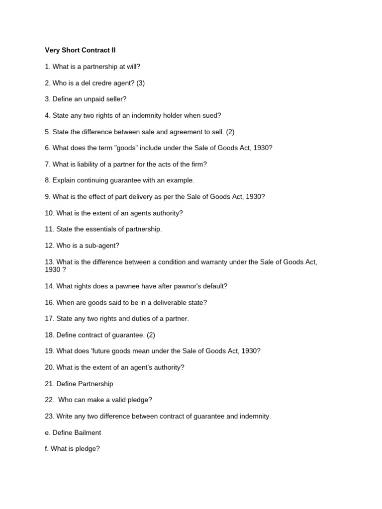 Very Short Contract II | PDF | Guarantee | Partnership