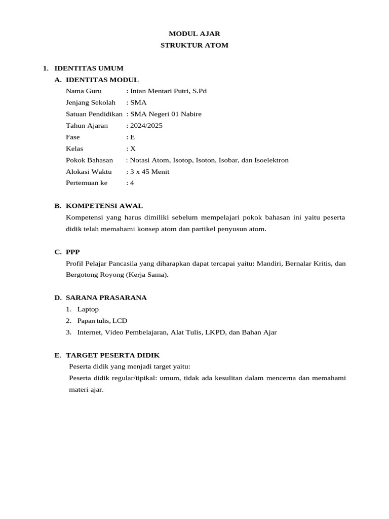 Modul Ajar 4 - Notasi Atom | PDF