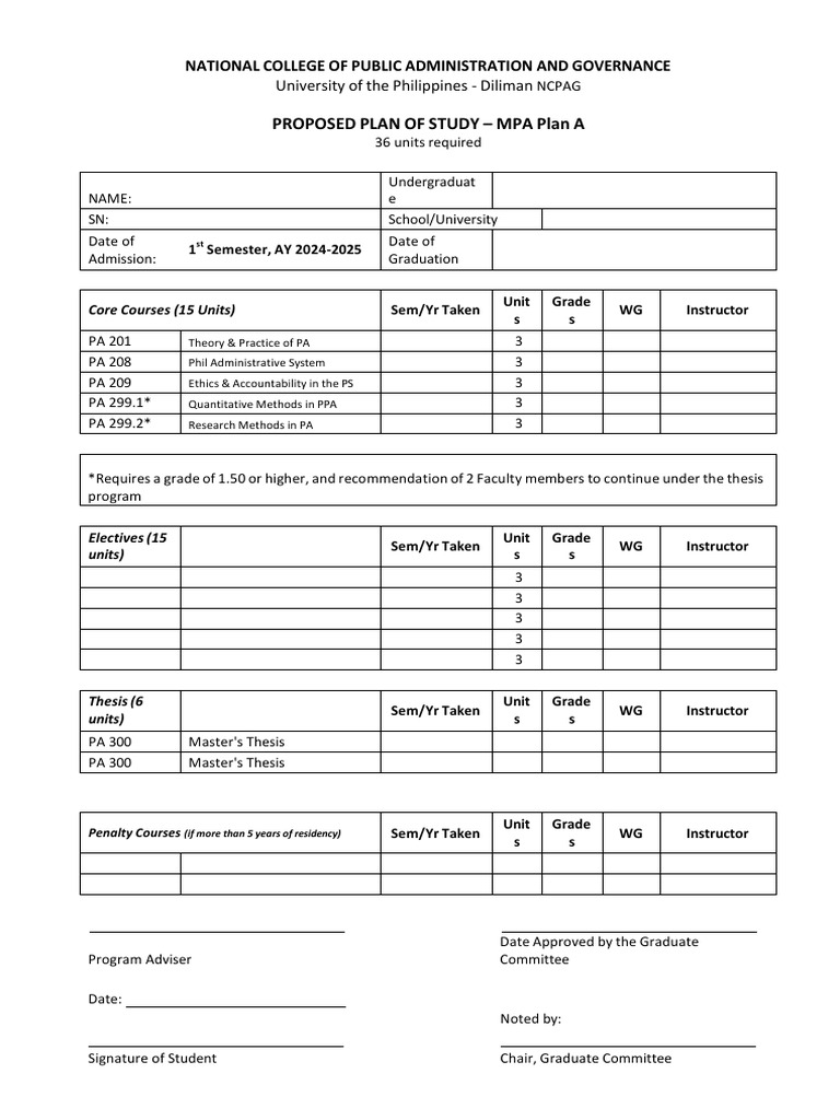 MPA Plan A Study Guide - NCPAG | PDF | Higher Education | Educational Stages