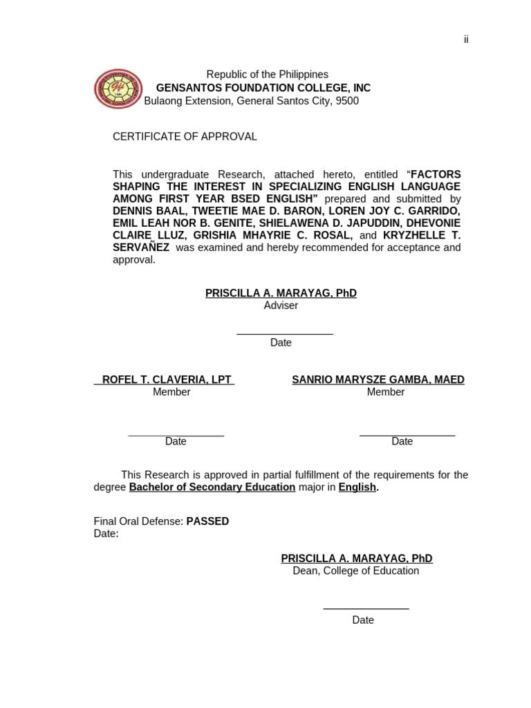 Certificate of Approval | PDF