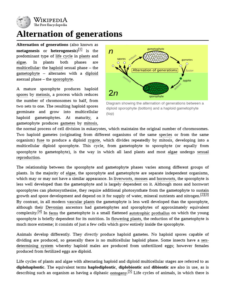 Alternation of Generations | PDF | Spore | Reproduction