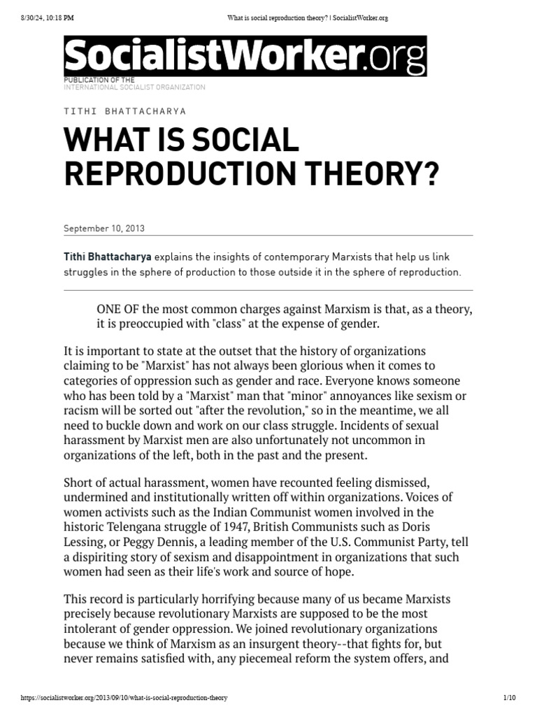 Understanding Social Reproduction Theory | PDF | Marxism | Economies