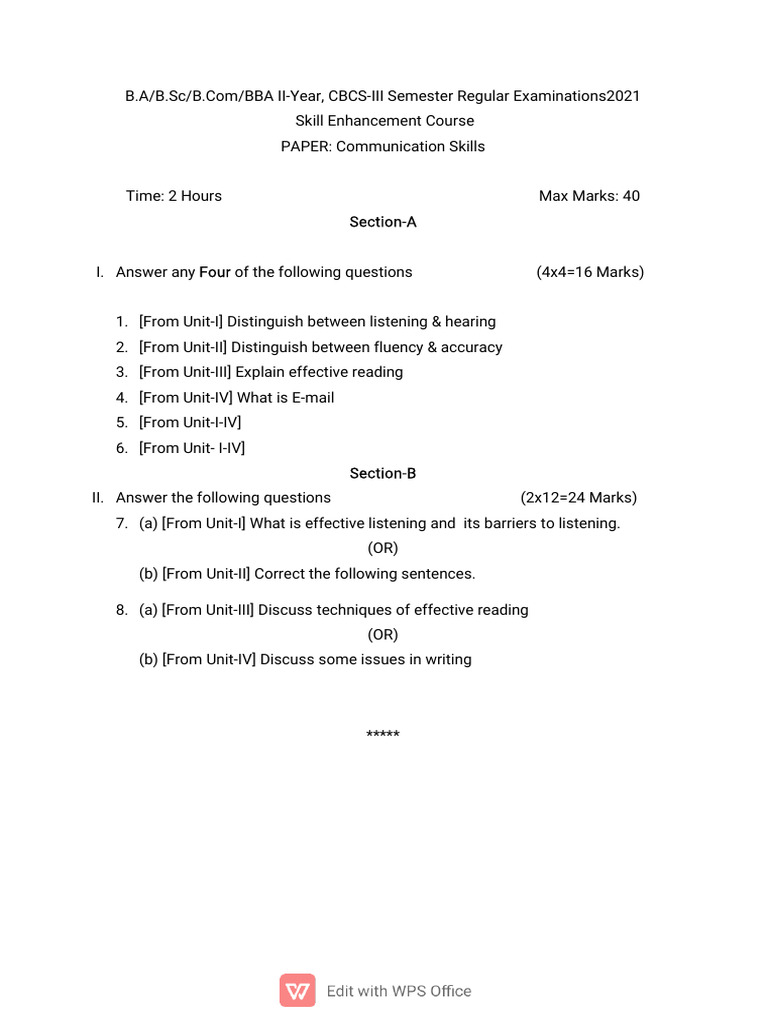 Sec-comm Skills Model Paper | PDF