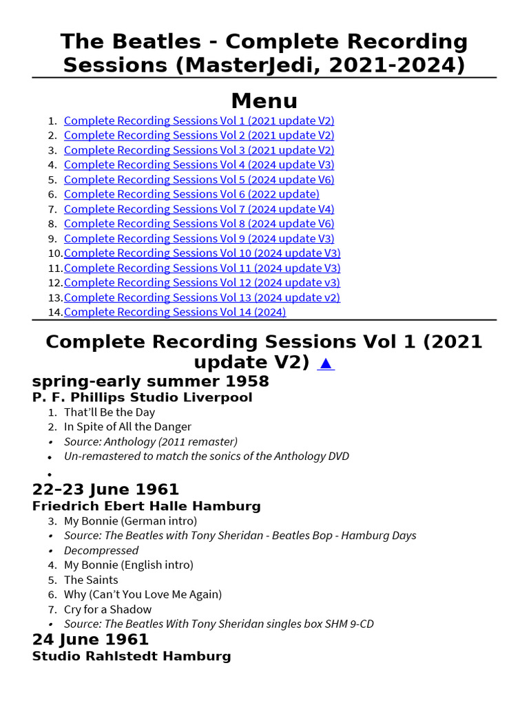 Complete Beatles Recording Sessions | PDF | Song Recordings | Pop Songs