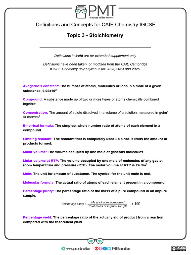 CAIE IGCSE Chemistry Stoichiometry Guide | PDF