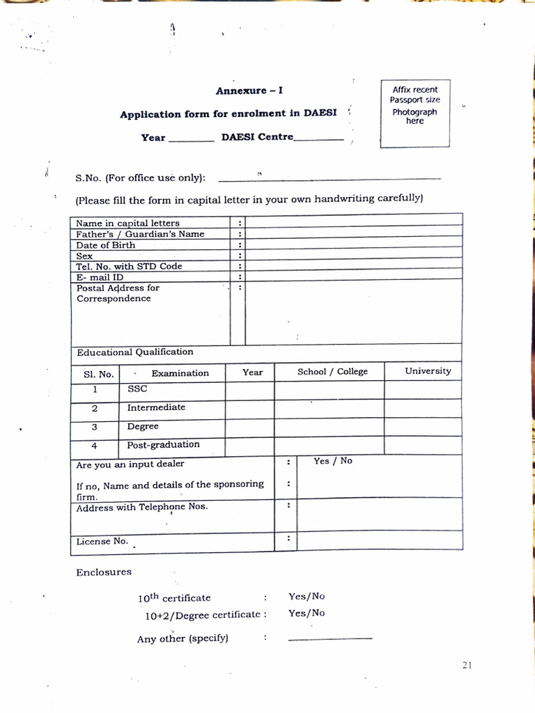 DAESI Enrollment Application Form | PDF