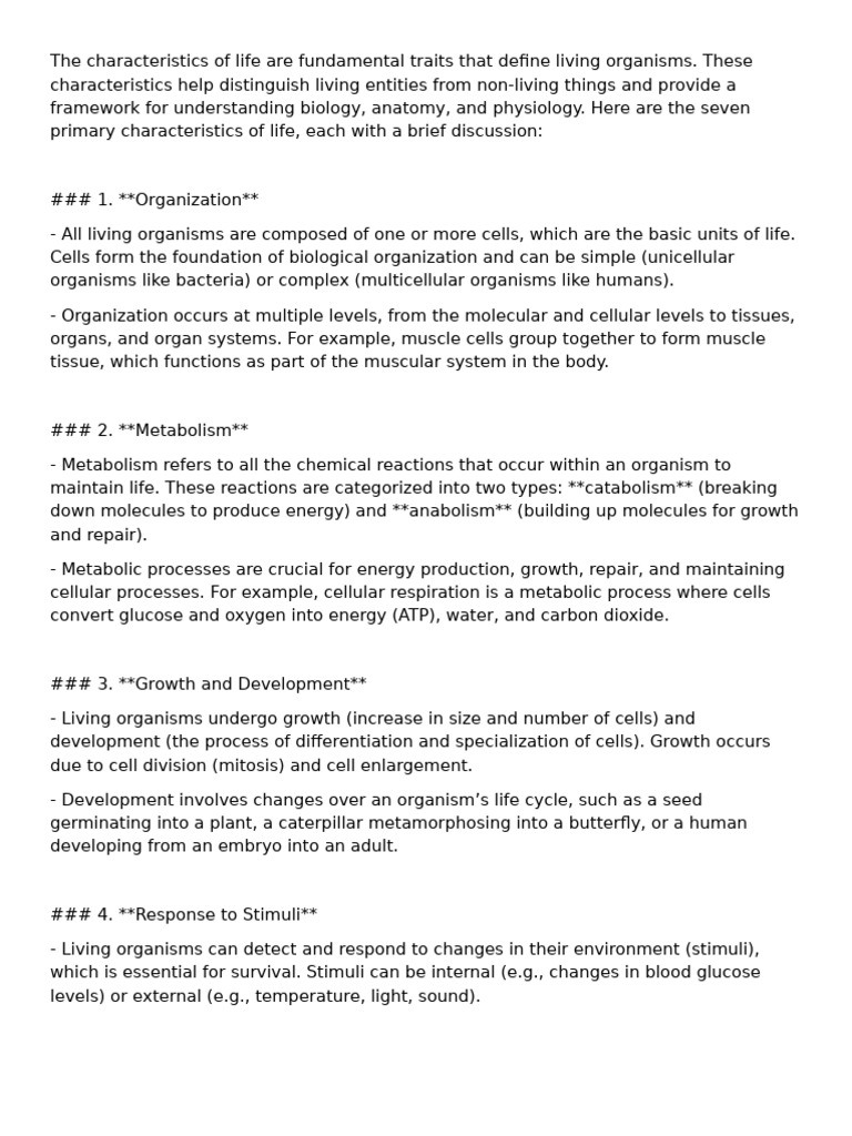 Characteristics of Life | PDF | Cell (Biology) | Metabolism