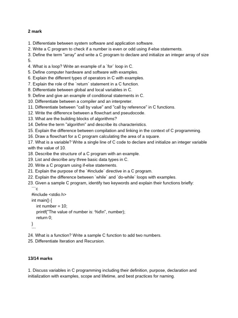 PPS Question Bank IAE1 | PDF | C (Programming Language) | Computer Program PPS Question Bank IAE1 | PDF | C (Programming Language) | Computer Program