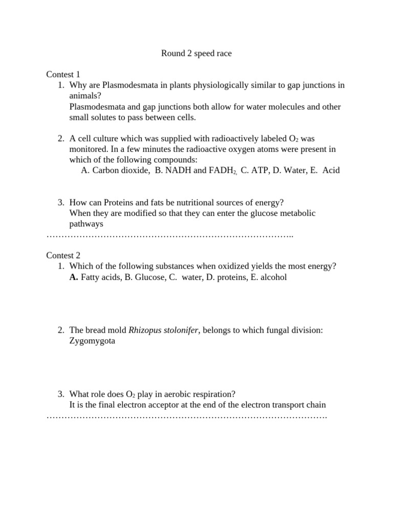 Biology Round 2 Speed Race (1) - 1 | PDF | Translation (Biology) | Biology