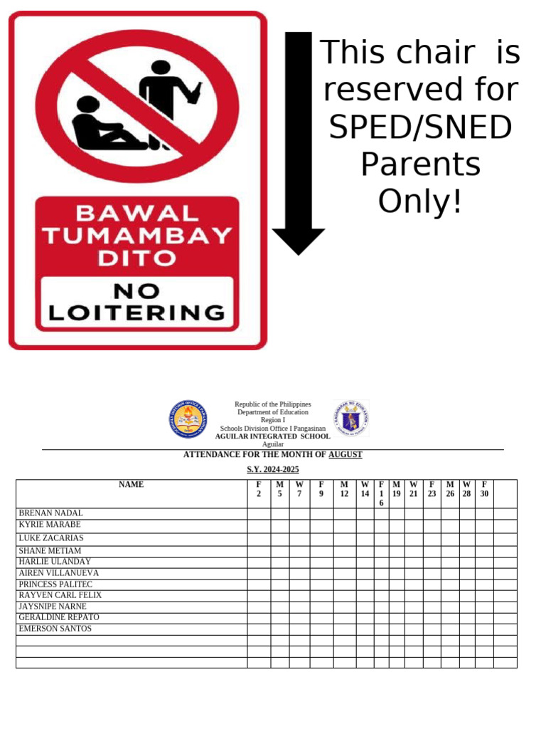 Sped Attendance Format | PDF