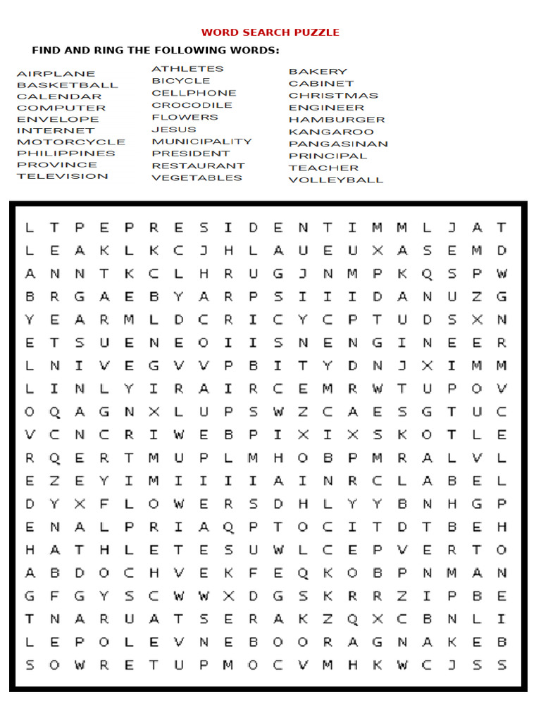 Word Search Puzzle Contest Piece | PDF