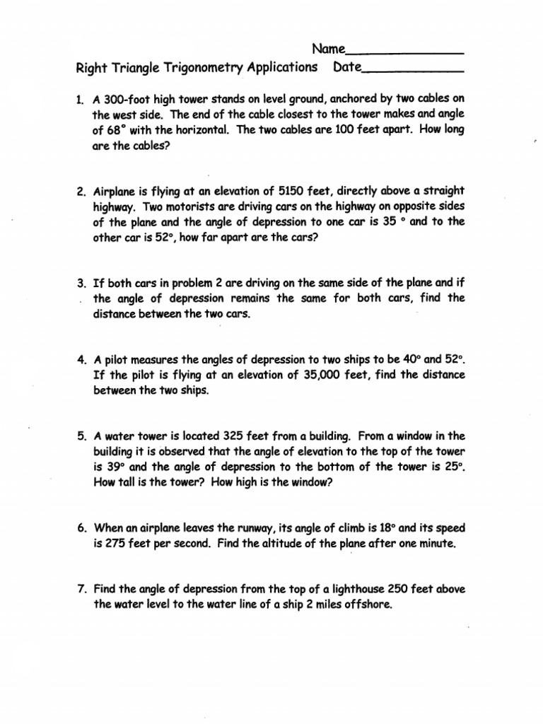 Assignment #5 Right Triangle Trigonometry Applications | PDF