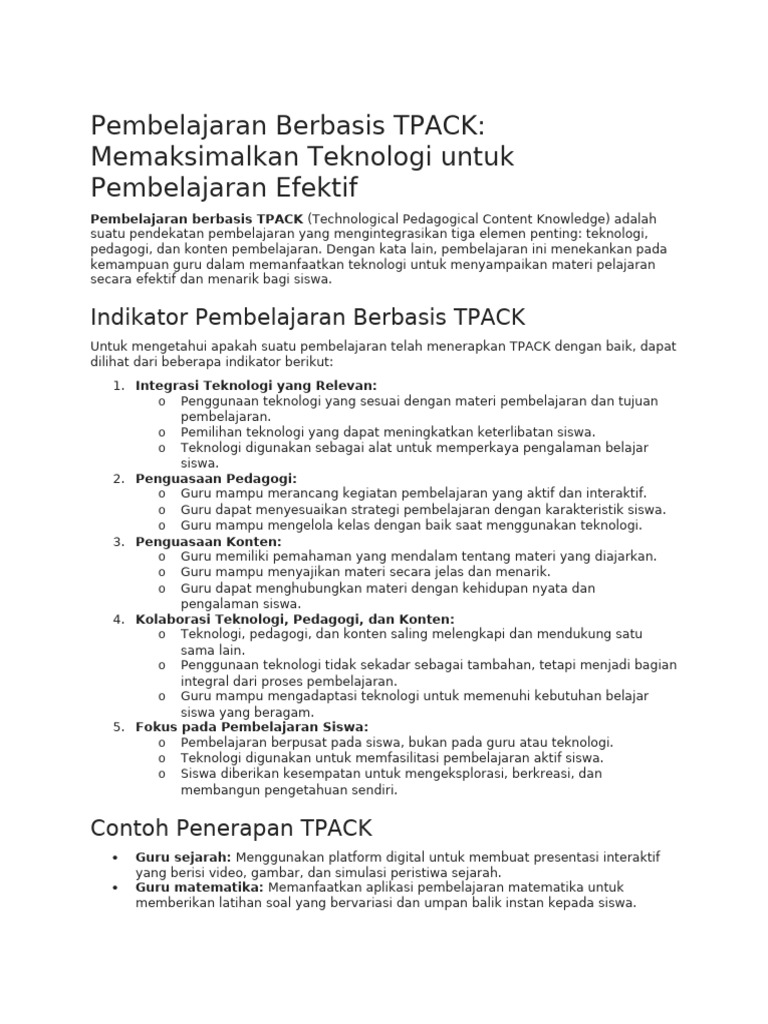 Pembelajaran Berbasis TPACK | PDF