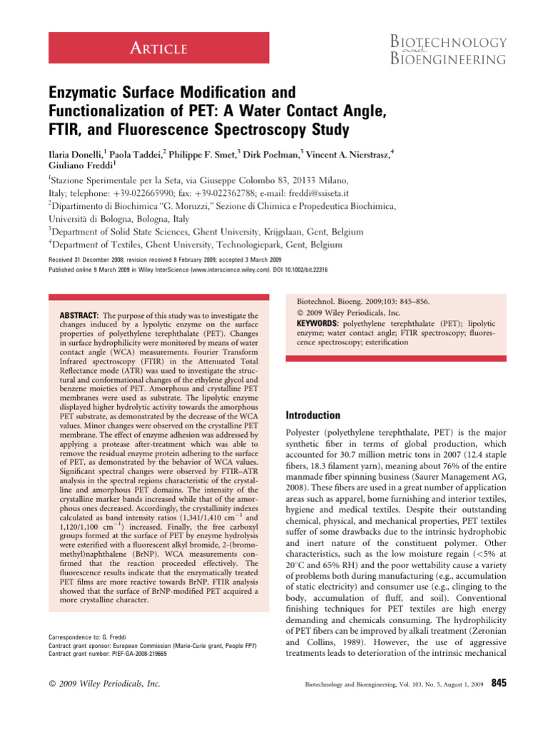 42.enzymatic Surface Modification and Functionalization of PET A Water ...