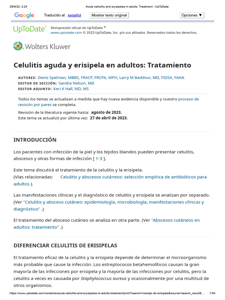 Celulitis y Erisipela Diagnostico y Tratamiento - UpToDate | PDF ...