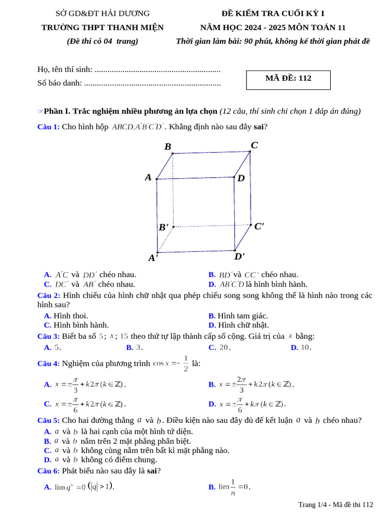 Toán 11 - CK1 - 2024 | PDF