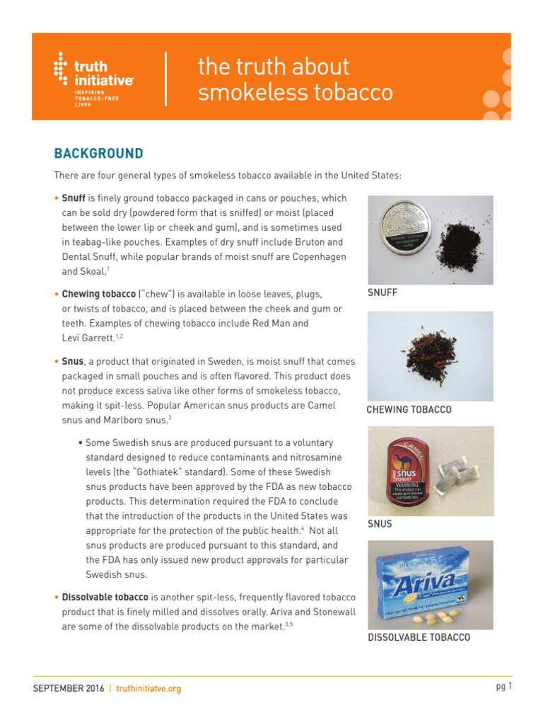 Smokeless Fact Sheet 10 2017 | PDF | Tobacco Smoking | Addiction