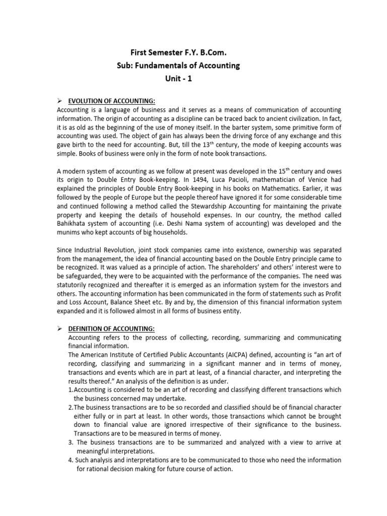Unit-1 Fundamentals of Accounting | PDF | Debits And Credits | Expense