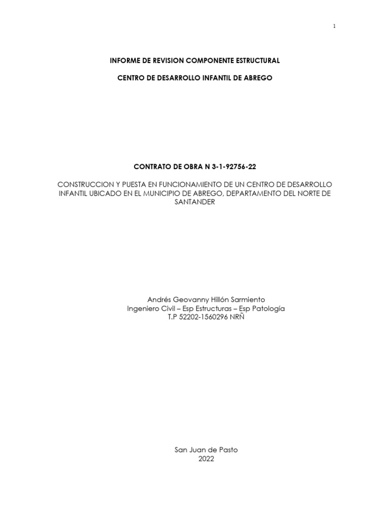 CDI. Informe Estructural | PDF | Fundación (Ingeniería) | Hormigón