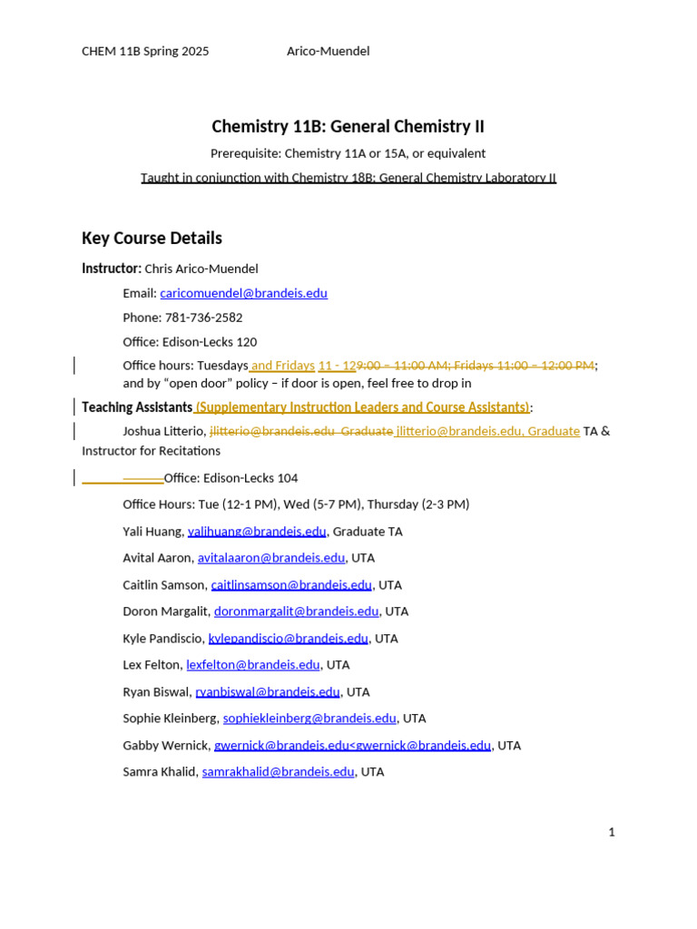 Chem - 11B - Syllabus - Spring 2025 - 011025 | PDF | Teaching ...