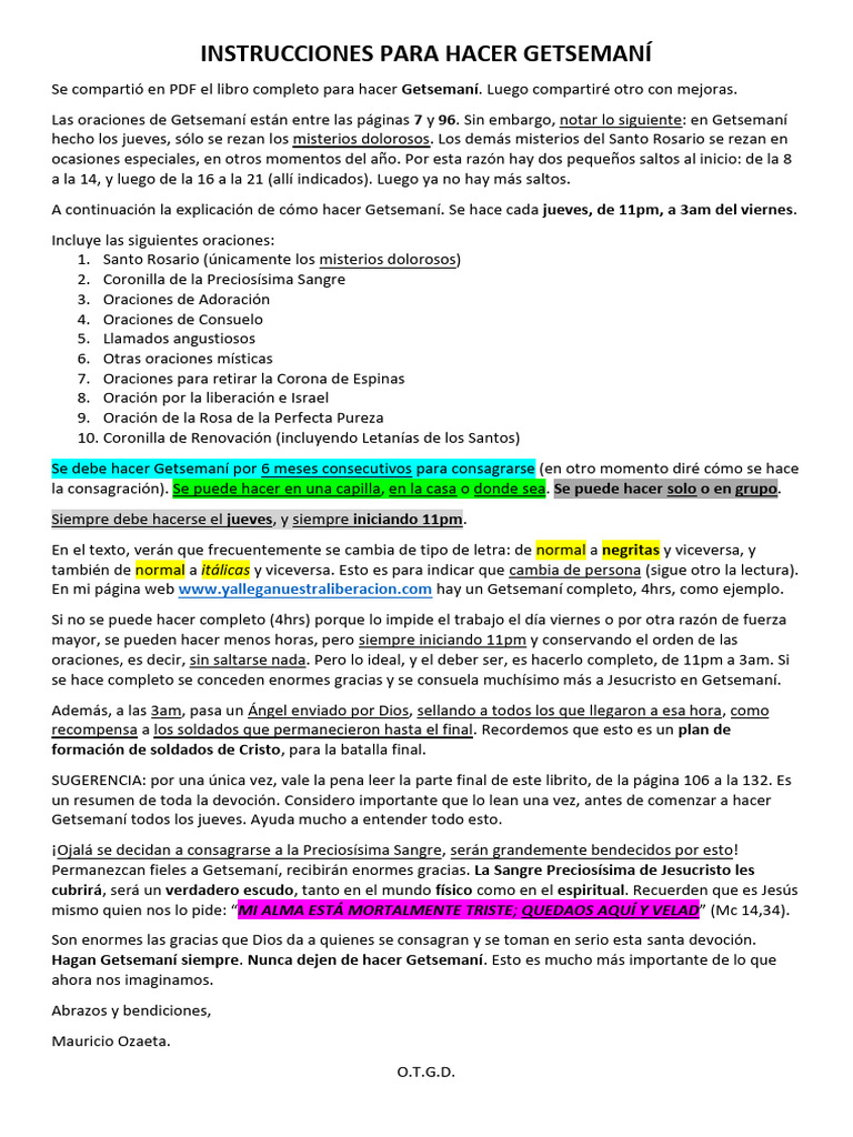 Instrucciones Getsemaní | PDF