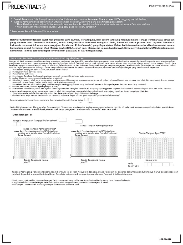 Formulir Penebusan Polis (Surrender) 250120 114322 | PDF