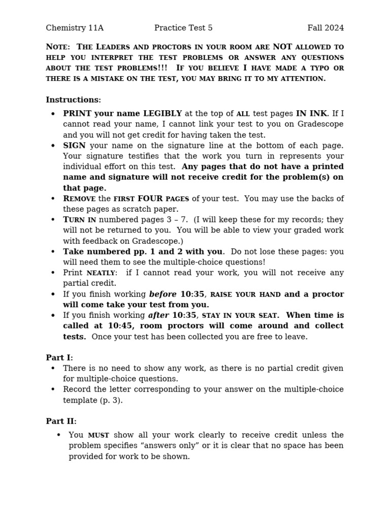 Chemistry 11A Practice Test 5 | PDF | Molecular Orbital | Chemical Bond