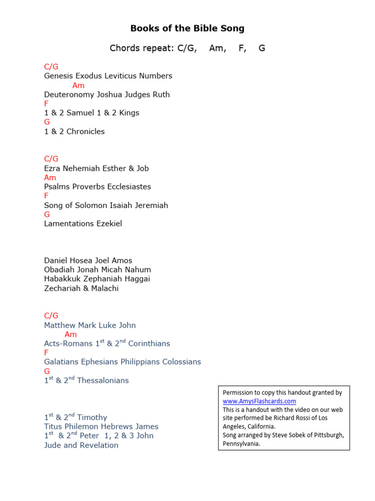 Bible Books Song Chords Guide | PDF