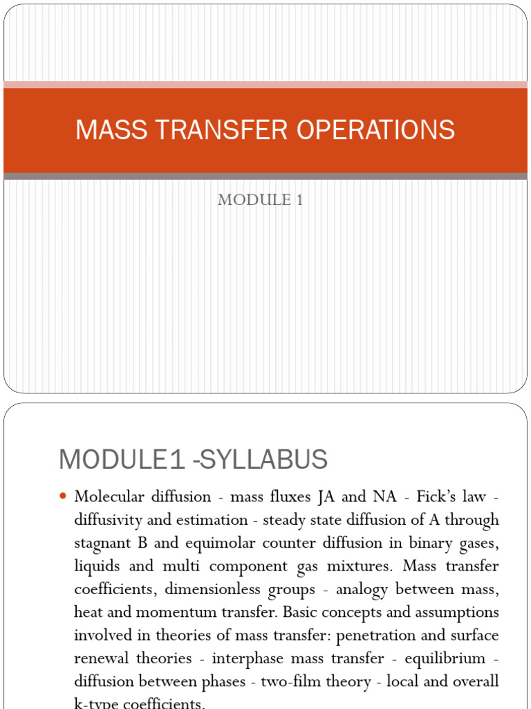 Fasnabi - Module - 1 - Diffusivity MTO KTU | PDF | Diffusion | Gases