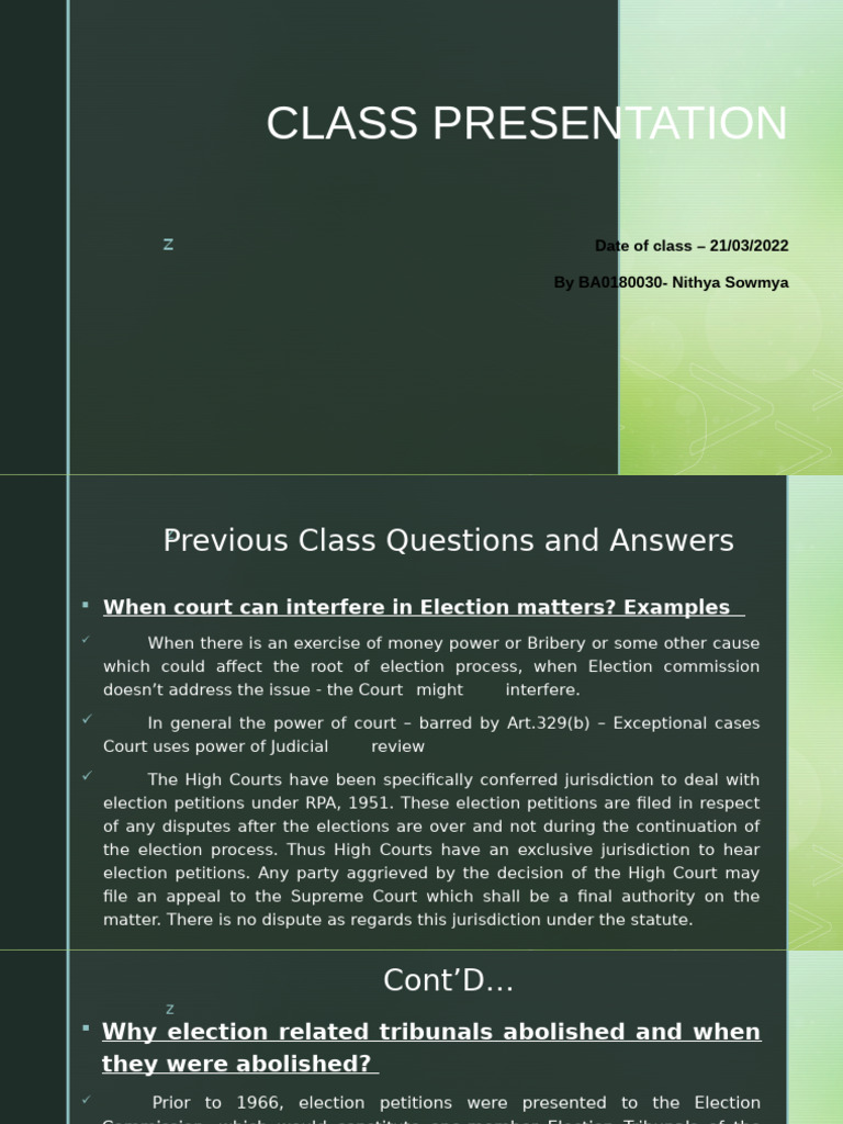 Election Law Class Report | PDF | Suffrage | Jurisdiction