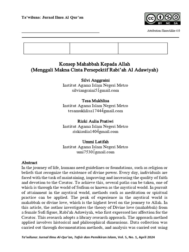 Mahabbah dalam Perspektif Rabi'ah Al-Adawiyah | PDF